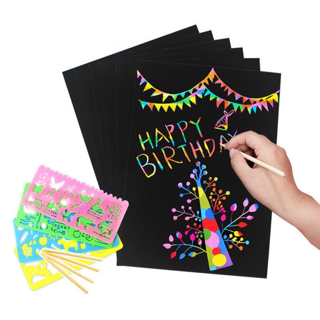 Scratch Drawing Paper DIY set A4 (with bamboo stick, pattern ruler)